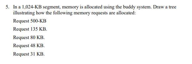 Solved 5 In A 1 024 Kb Segment Memory Is Allocated Using