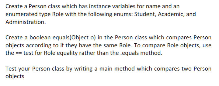 Solved Create a Person class which has instance variables | Chegg.com