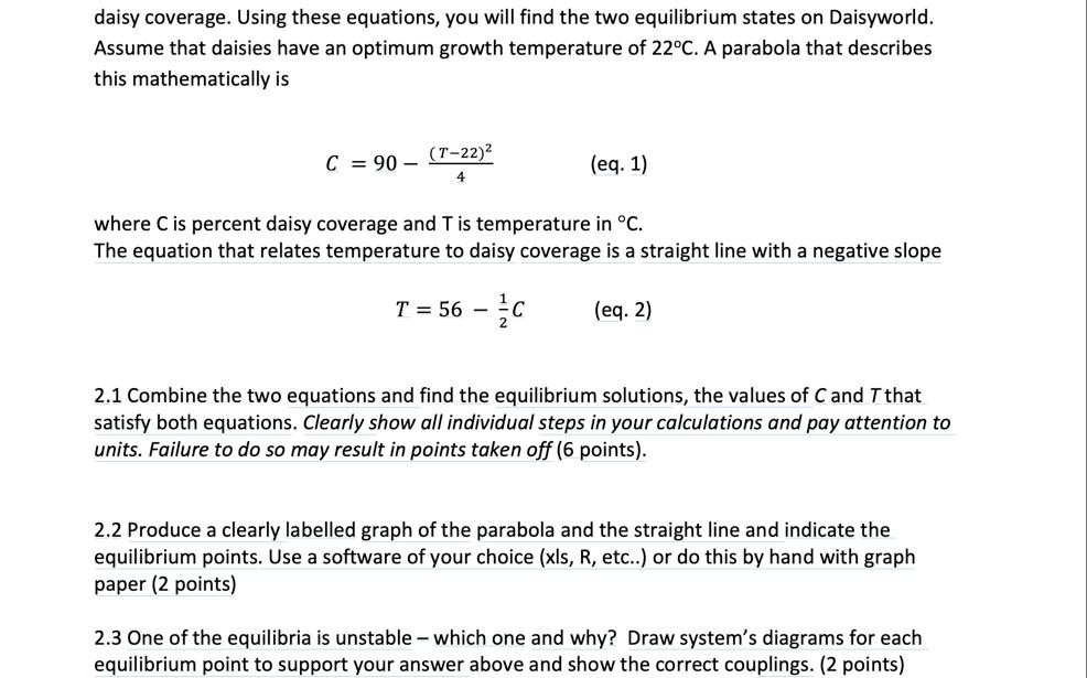Solved daisy coverage. Using these equations, you will find | Chegg.com