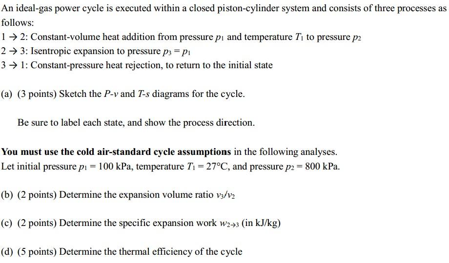 Solved An ideal-gas power cycle is executed within a closed | Chegg.com