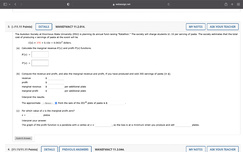 Solved webassign.net U + 88 3. [-/11.11 Points] DETAILS | Chegg.com