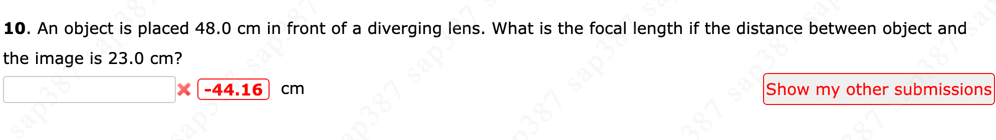 Solved An object is placed 48.0cm ﻿in front of a diverging | Chegg.com