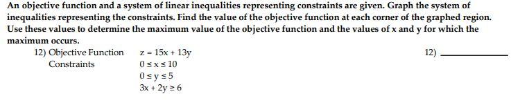 Solved An objective function and a system of linear | Chegg.com