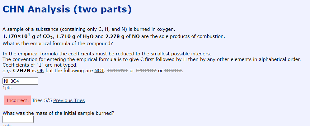 Solved CHN Analysis (two parts) A sample of a substance | Chegg.com