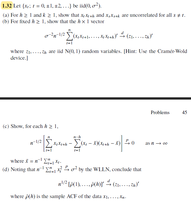 1.32 Let {x;; t = 0, ±1, ±2, ...} be iid(0, o?). (a) | Chegg.com