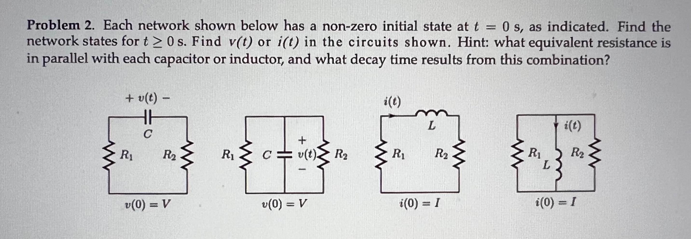 Solved Problem 2. Each network shown below has a non-zero | Chegg.com