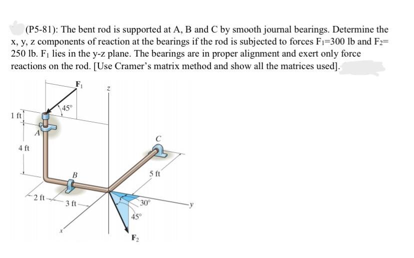 Solved (P5-81): The bent rod is supported at A, B and C by | Chegg.com