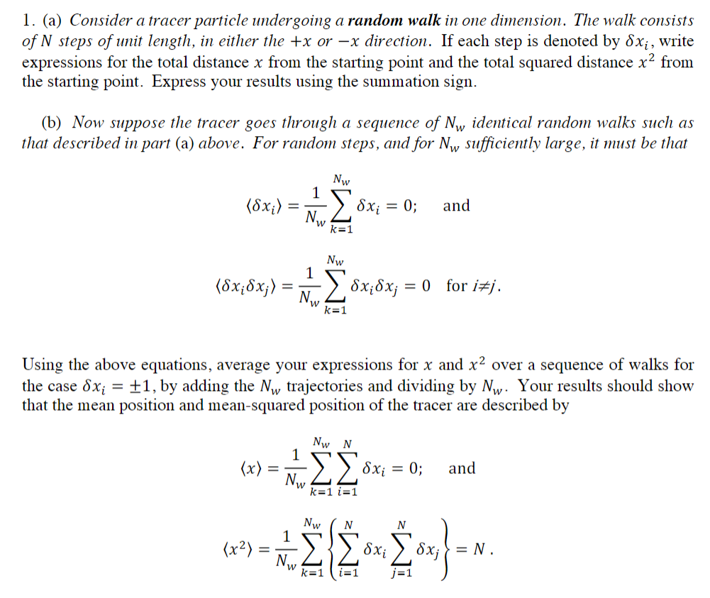 1. (a) Consider a tracer particle undergoing a random | Chegg.com