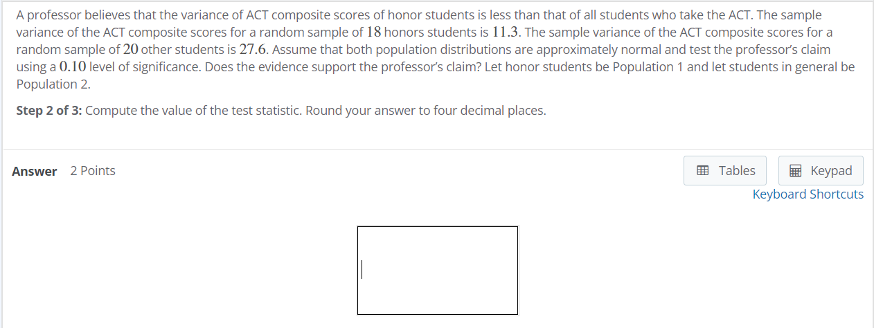 Solved A professor believes that the variance of ACT | Chegg.com
