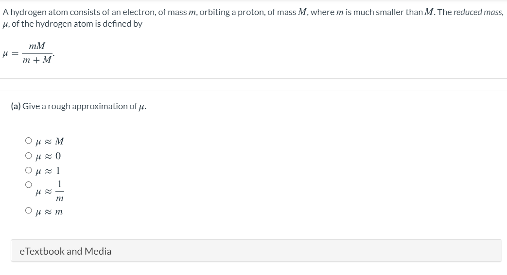 Solved A Hydrogen Atom Consists Of An Electron Of Mass M
