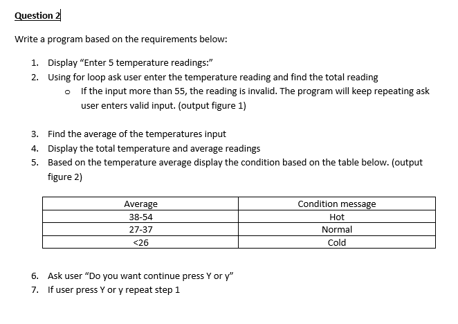 Solved Question 2 Write a program based on the requirements | Chegg.com