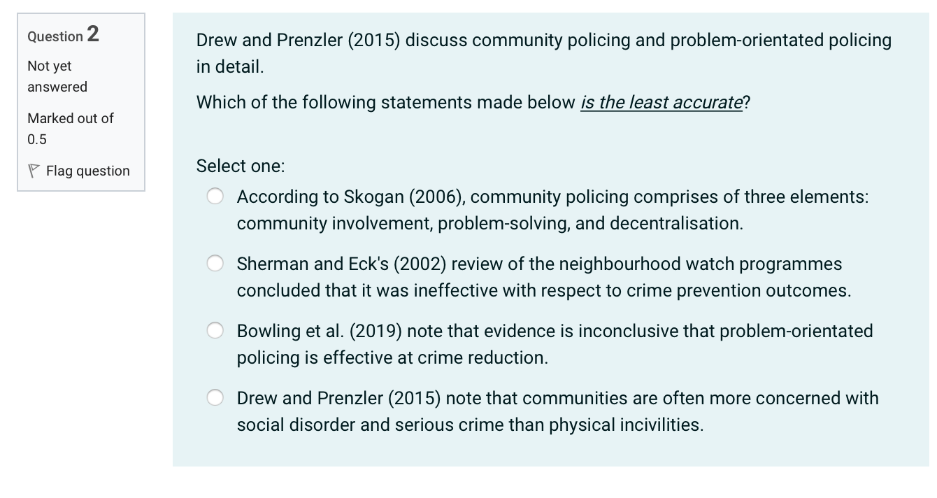 Drew and Prenzler (2015) discuss community policing | Chegg.com