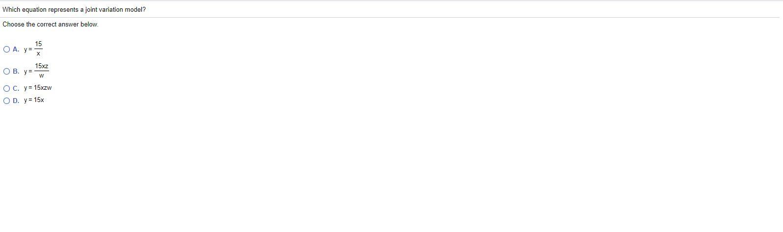 Solved Which equation represents a joint variation model? | Chegg.com