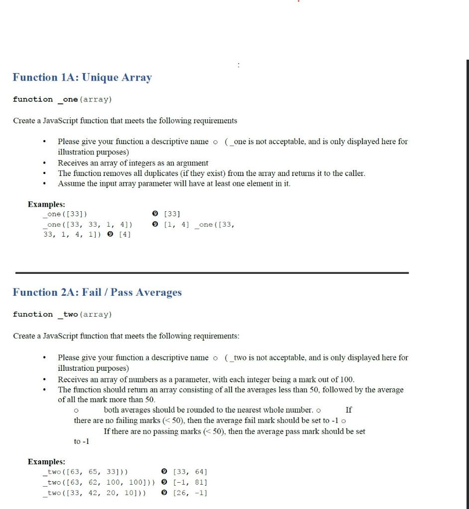 Solved Function 1a Unique Array Function One Array 4817