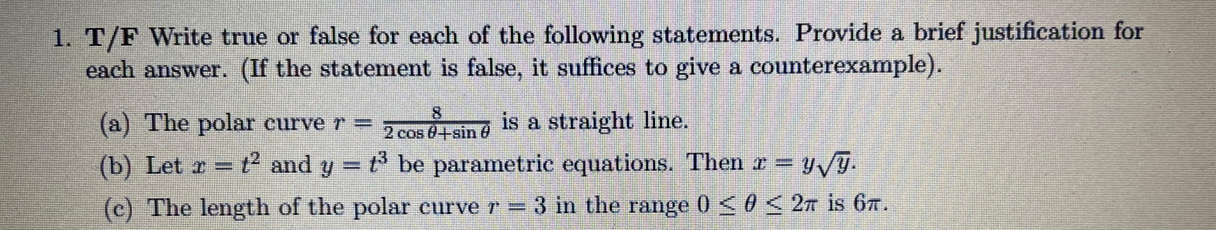 Solved T/F Write true or false for each of the following | Chegg.com