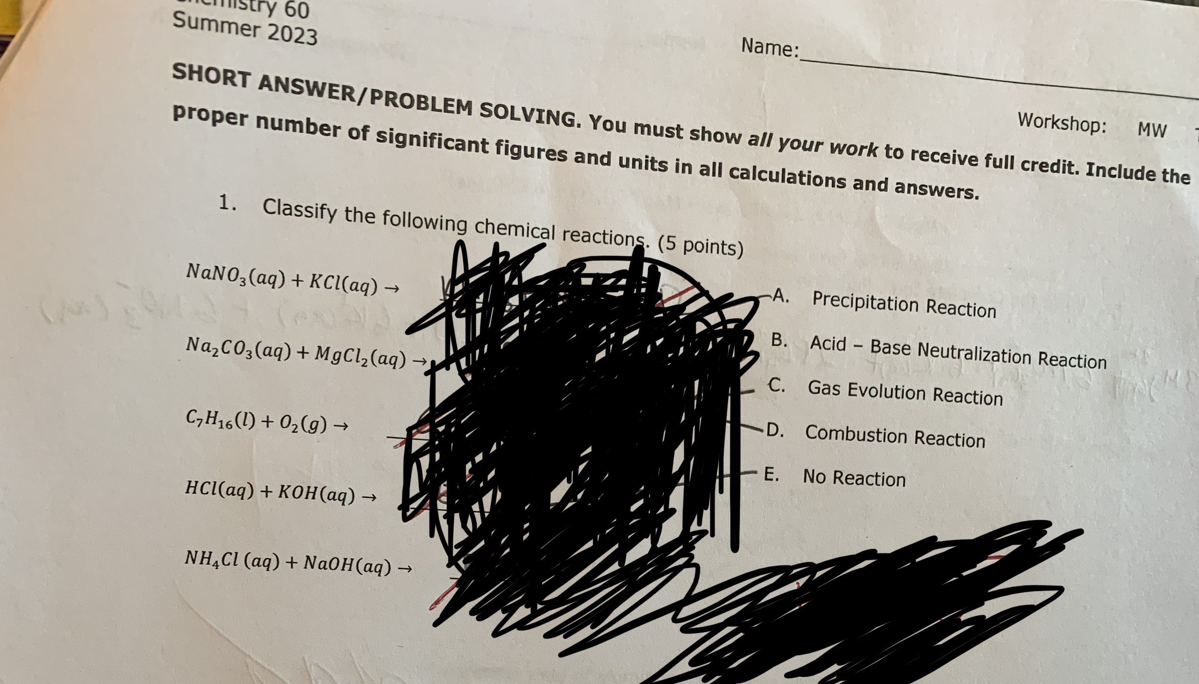 Solved SHORT ANSWER/PROBLEM SOLVING. You must show all your | Chegg.com