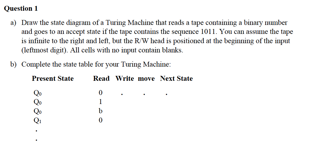 Solved a) Draw the state diagram of a Turing Machine that | Chegg.com