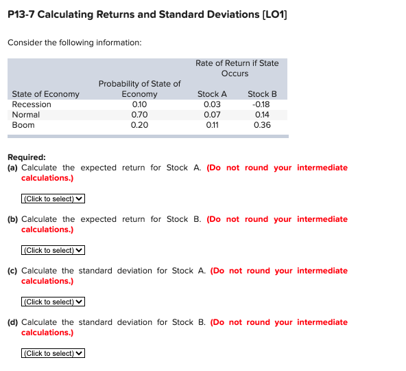 Solved P13-7 Calculating Returns and Standard Deviations | Chegg.com