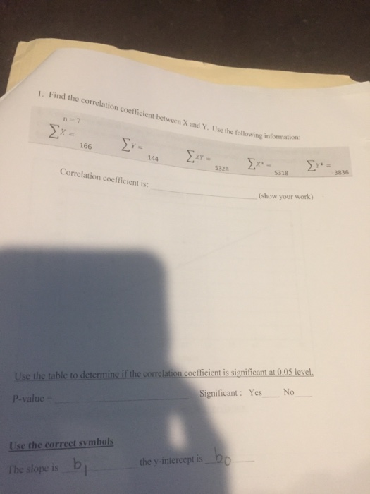 Solved Find the correlation coefficient between X and Y. Use | Chegg.com