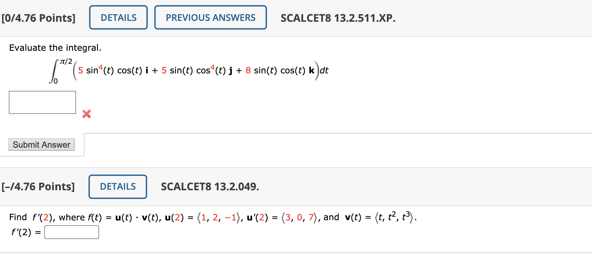 Solved [0/4.76 Points] DETAILS PREVIOUS ANSWERS SCALCET8 | Chegg.com