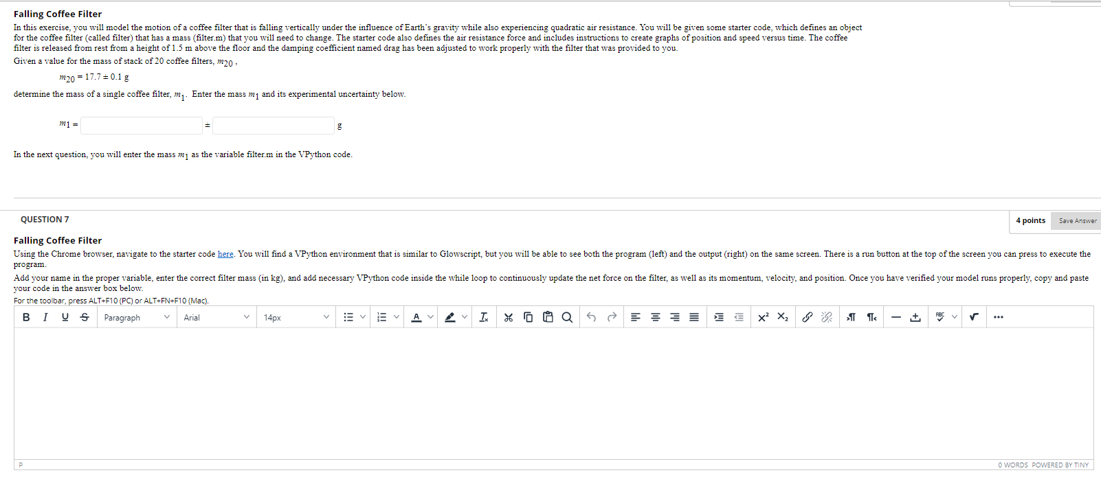 Falling Coffee Filter In this exercise, you will | Chegg.com