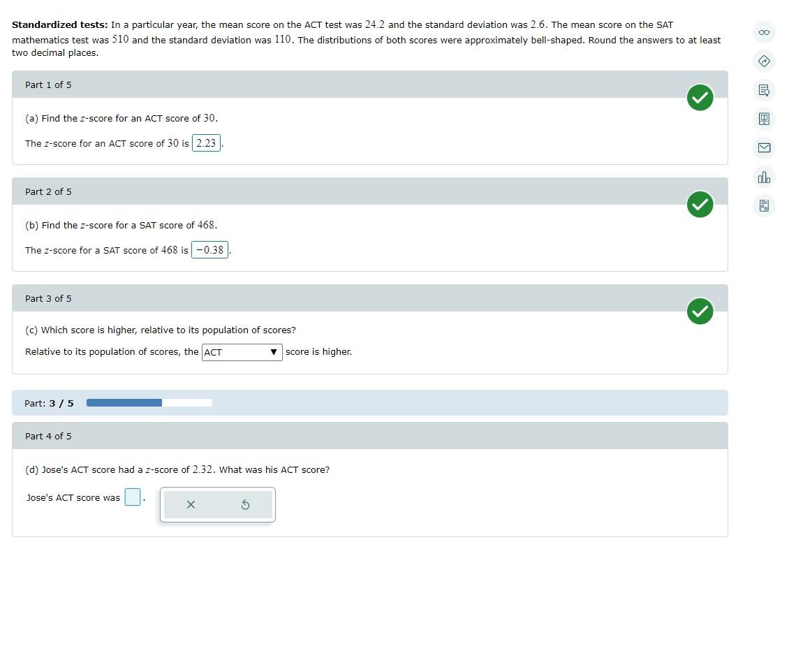 Solved Standardized tests: In a particular year, the mean | Chegg.com