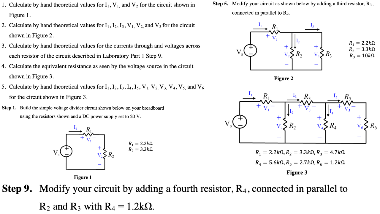 Solved 1. Calculate by hand theoretical values for I, V1, | Chegg.com