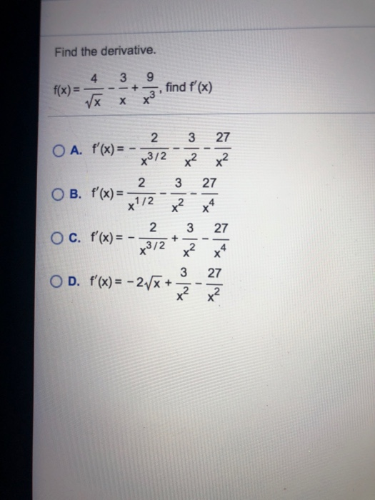 Solved This Question: 4 pts Find the derivative. | Chegg.com