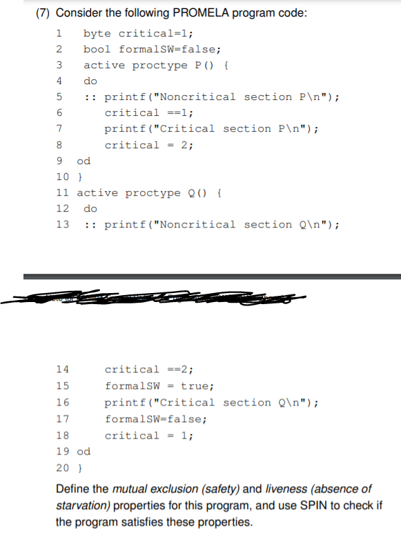 (7) Consider the following PROMELA program code: 1 | Chegg.com