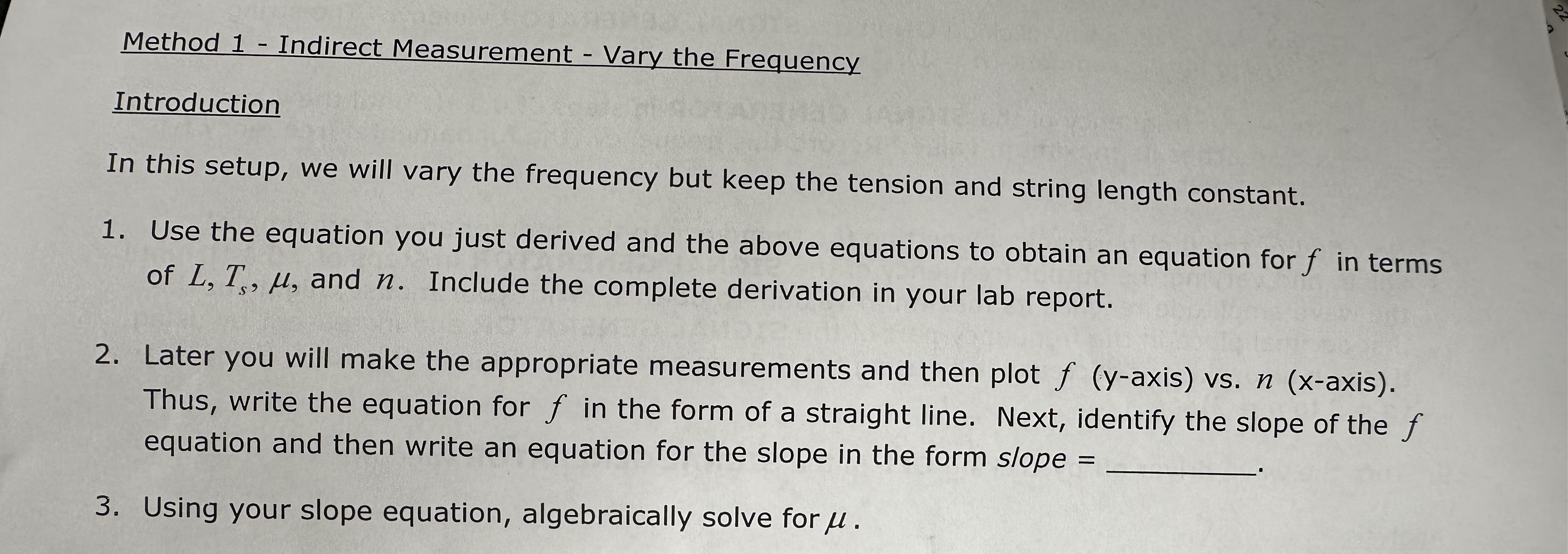 keep the tension and string length constant. 1. Use | Chegg.com