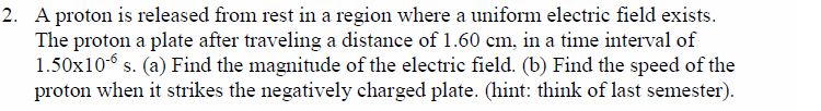 Solved 2. A proton is released from rest in a region where a | Chegg.com