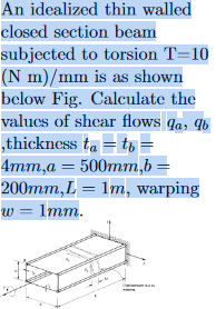 Solved 9An idealized thin walledclosed section beamsubjected | Chegg.com