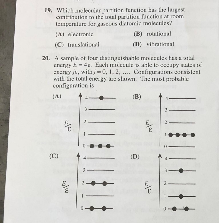 Solved 19. Which molecular partition function has the | Chegg.com