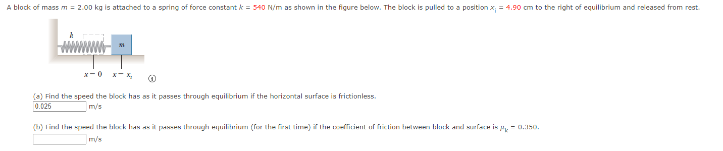 Solved (a) Find the speed the block has as it passes through | Chegg.com