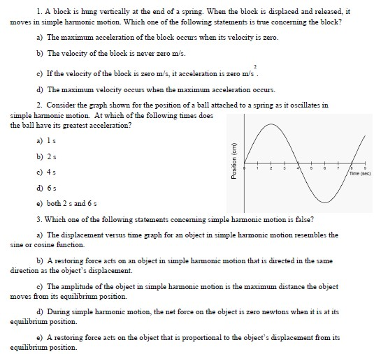Solved 1. A block is hung vertically at the end of a spring. | Chegg.com