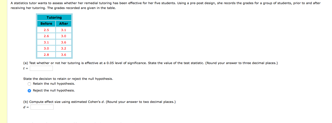 Solved A statistics tutor wants to assess whether her | Chegg.com