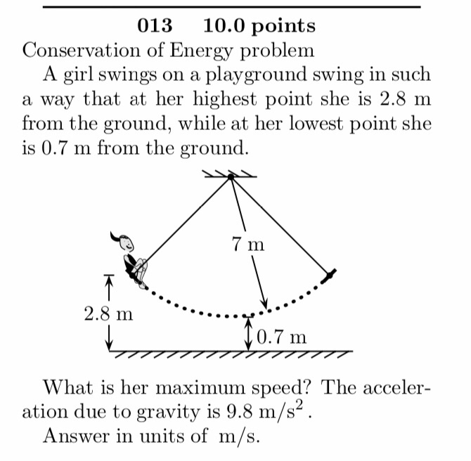 Solved 01310.0 points Conservation of Energy problem A girl | Chegg.com