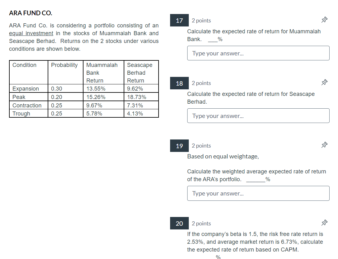 Solved ARA FUND CO. 17 2 points ARA Fund Co. is considering | Chegg.com