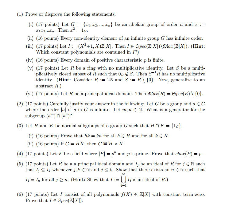 Solved (1) Prove or disprove the following statements. (i) | Chegg.com