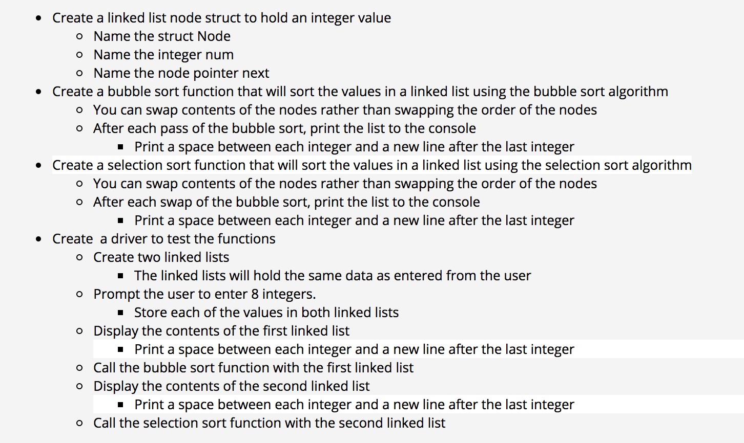 Solved • Create a linked list node struct to hold an integer | Chegg.com