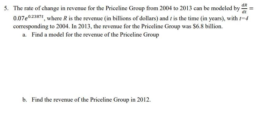 Solved 5. The rate of change in revenue for the Priceline | Chegg.com