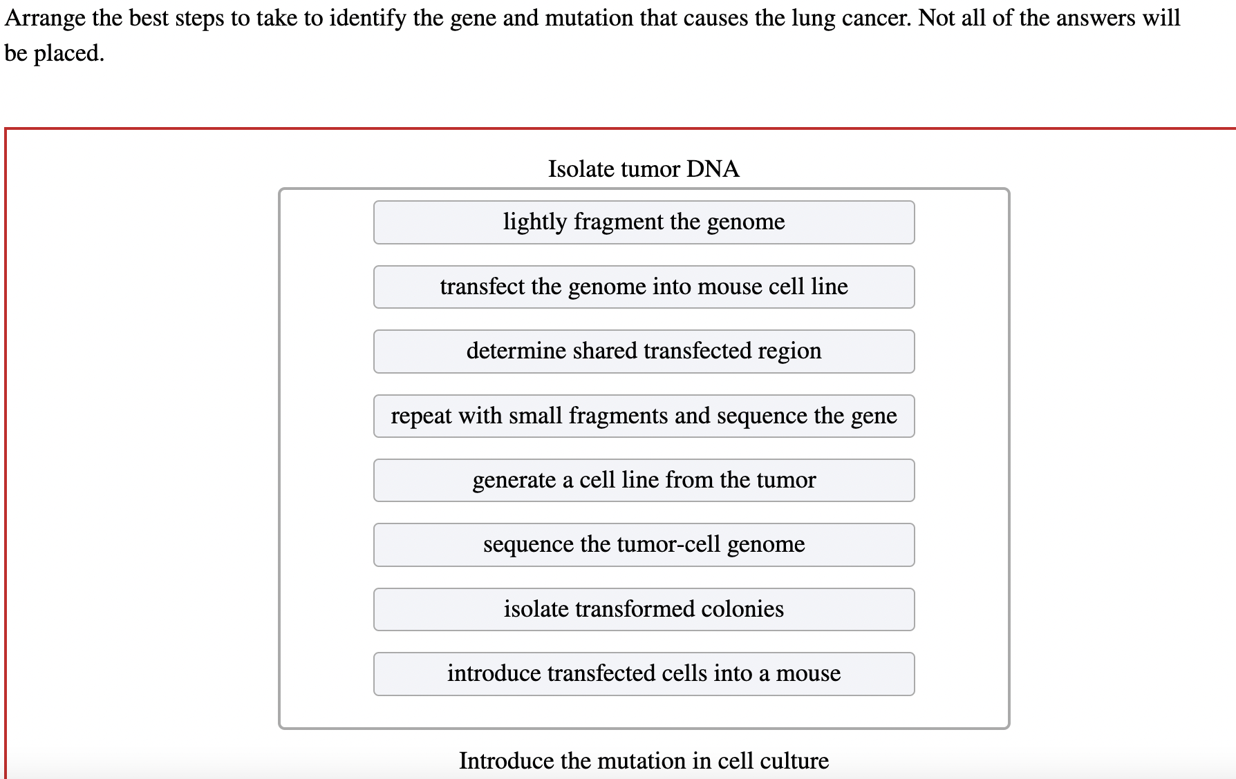 Solved Arrange the best steps to take to identify the gene | Chegg.com