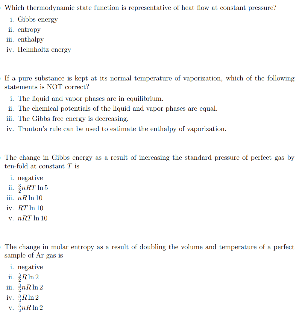Solved Which thermodynamic state function is representative | Chegg.com