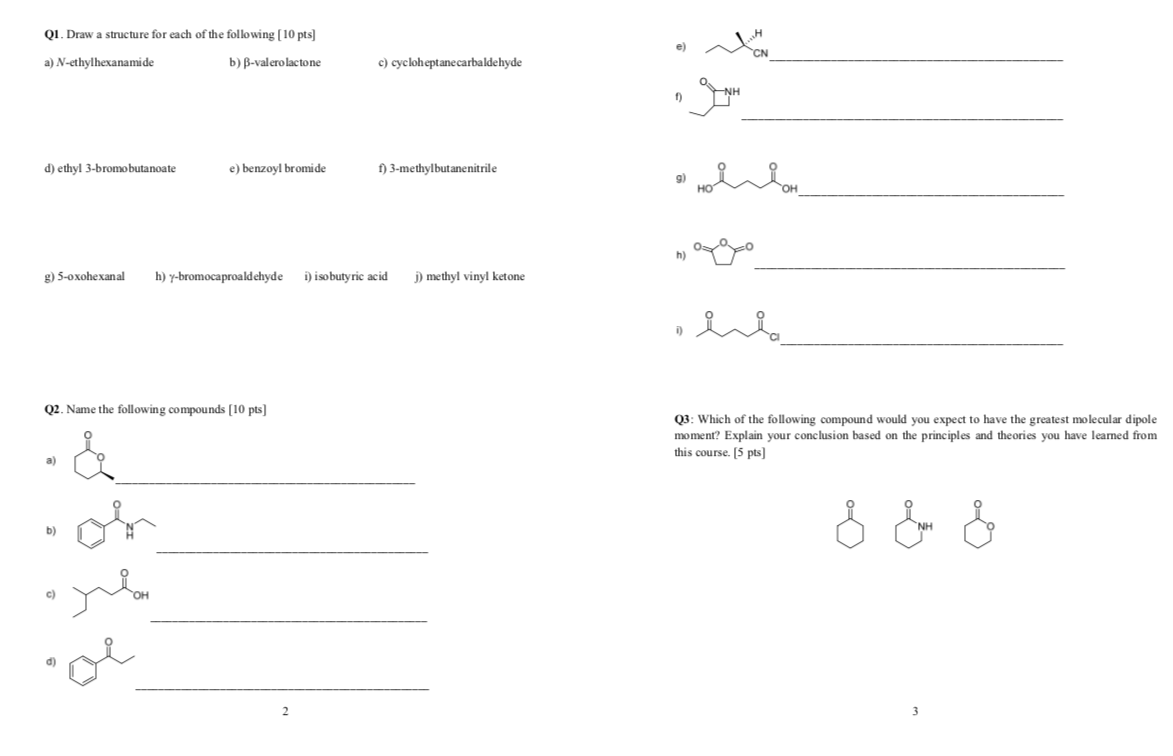 Solved Q1. Draw a structure for each of the following [10 | Chegg.com
