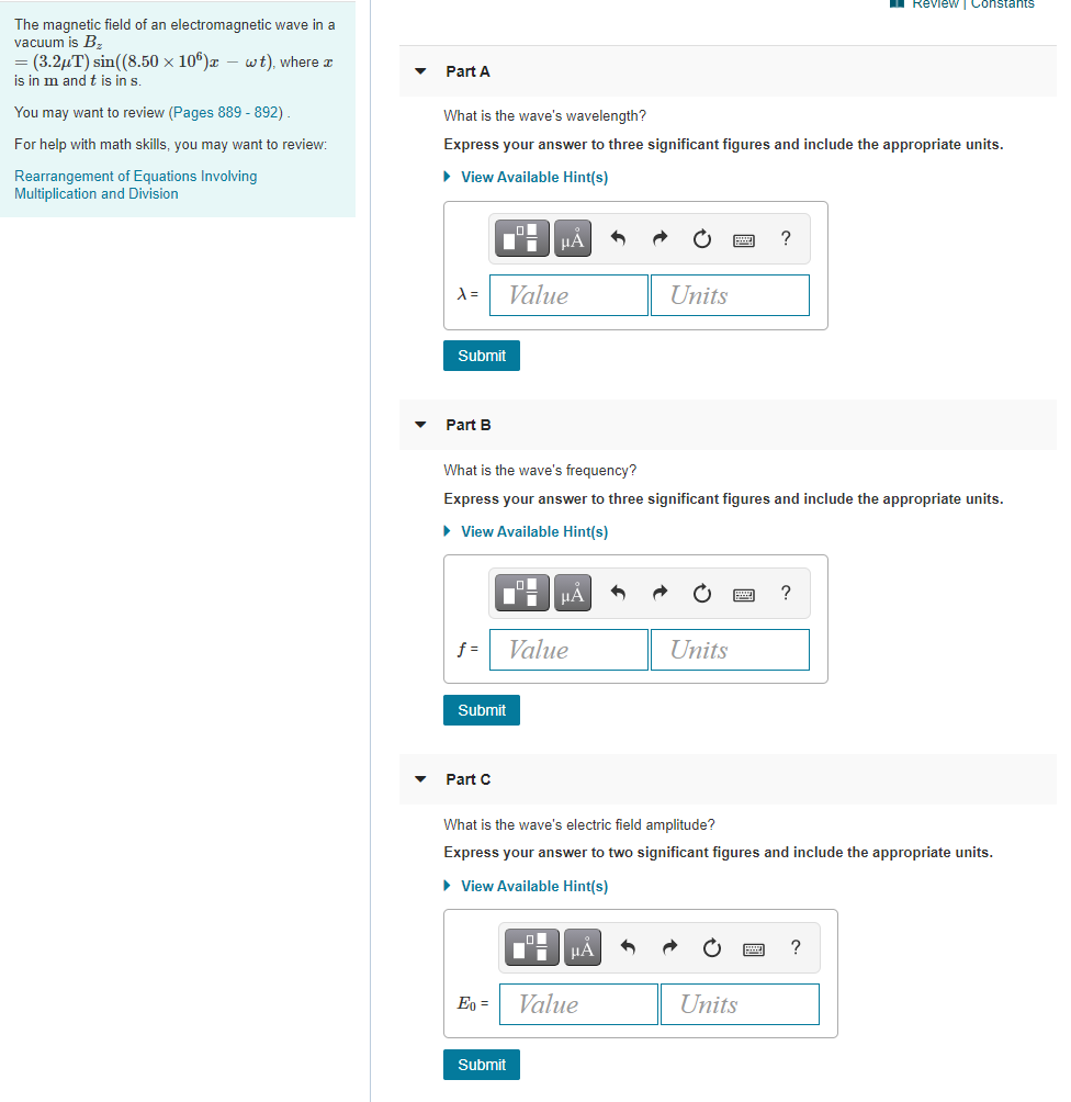 Solved Review Constants Part A The magnetic field of an | Chegg.com