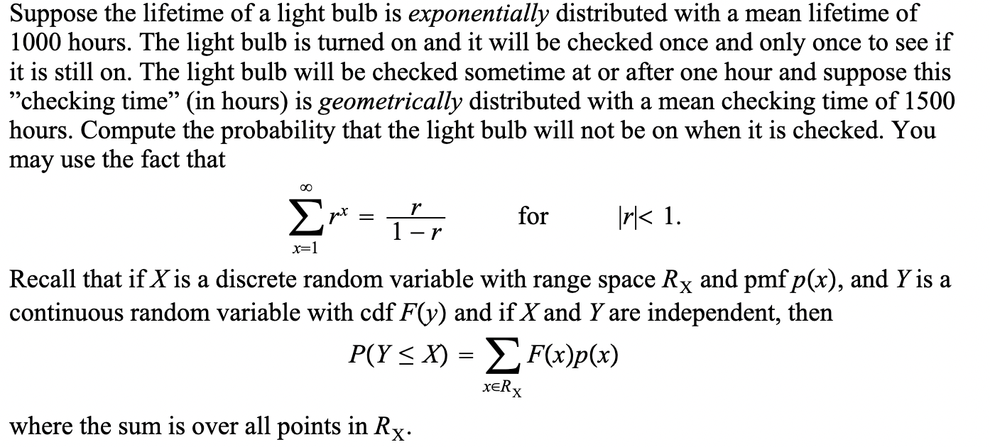Solved Suppose the lifetime of a light bulb is exponentially | Chegg.com