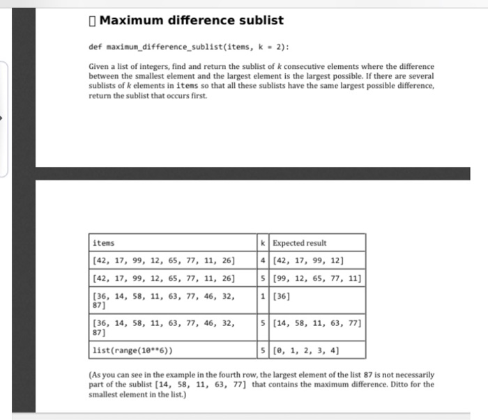 Solved Maximum difference sublist def | Chegg.com