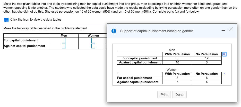 Solved Make the two given tables into one table by combining | Chegg.com