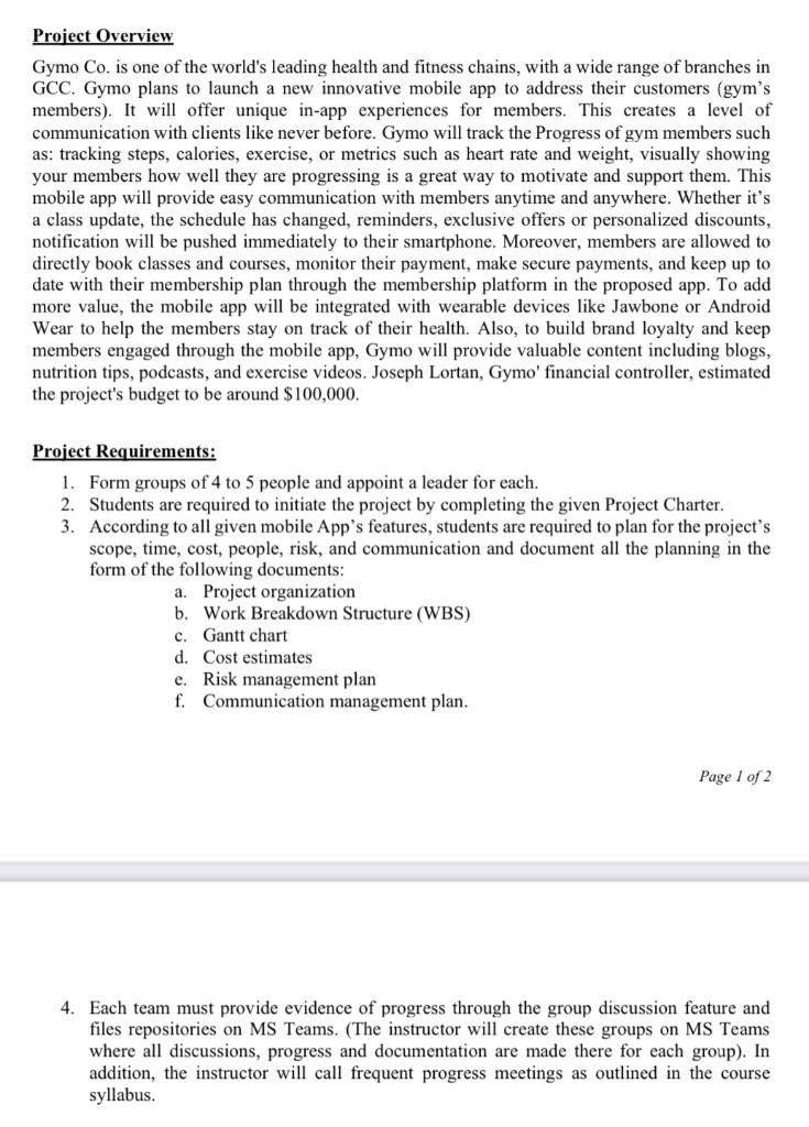 Solved Here is the project charter template I need yo to | Chegg.com