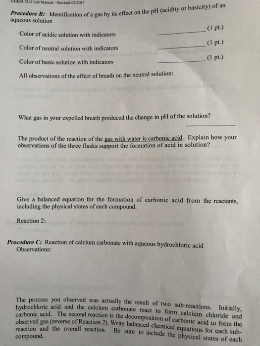 Solved CHEM 1211 Lab Manual-Revised 05/2017 H (acidity or | Chegg.com